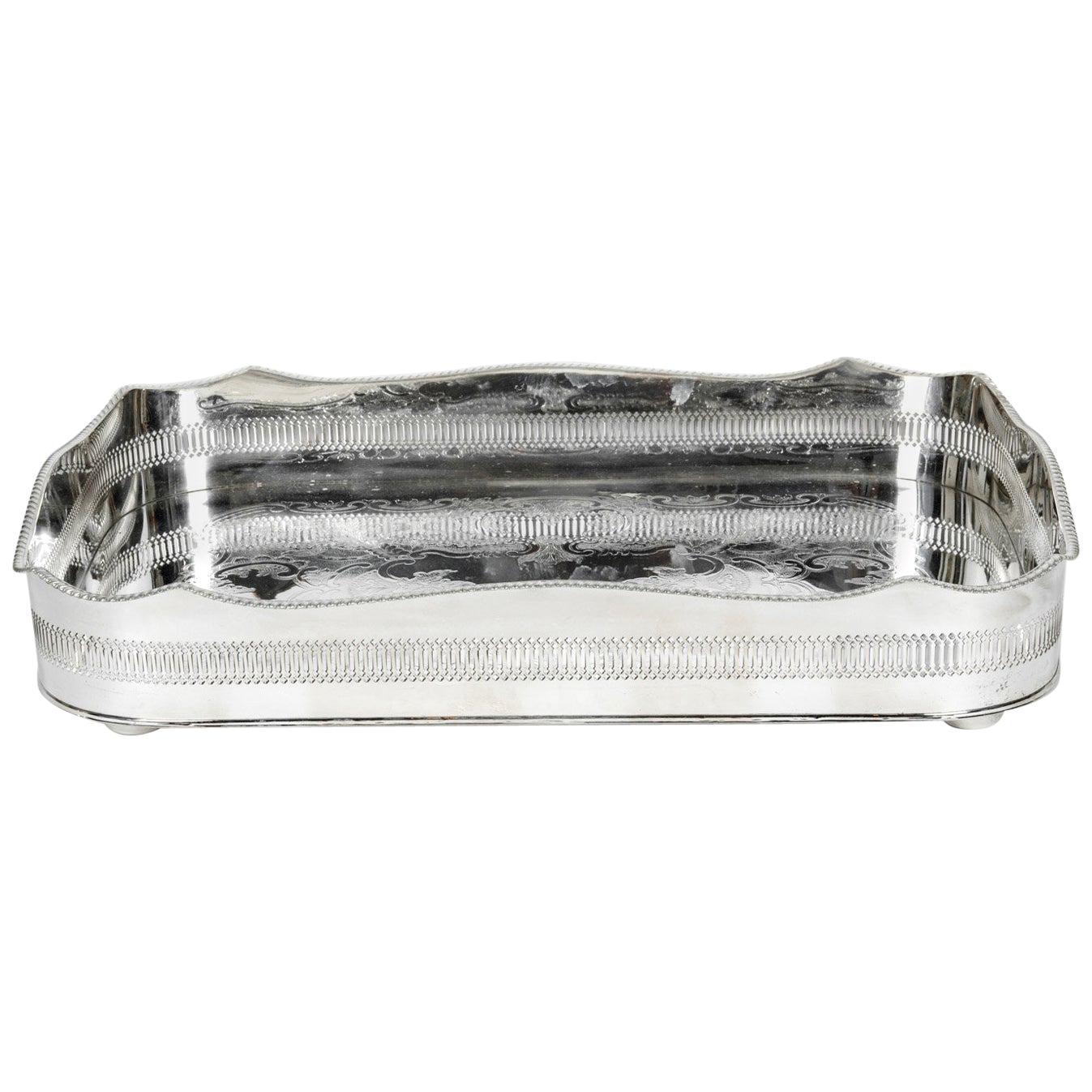 English Silver Plated High Bordered Gallery Barware Tray at 1stDibs