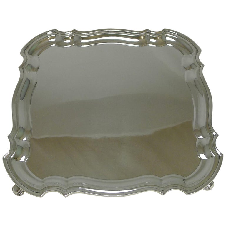 English Silver Plated Square Salver or Tray, circa 1920 at 1stDibs