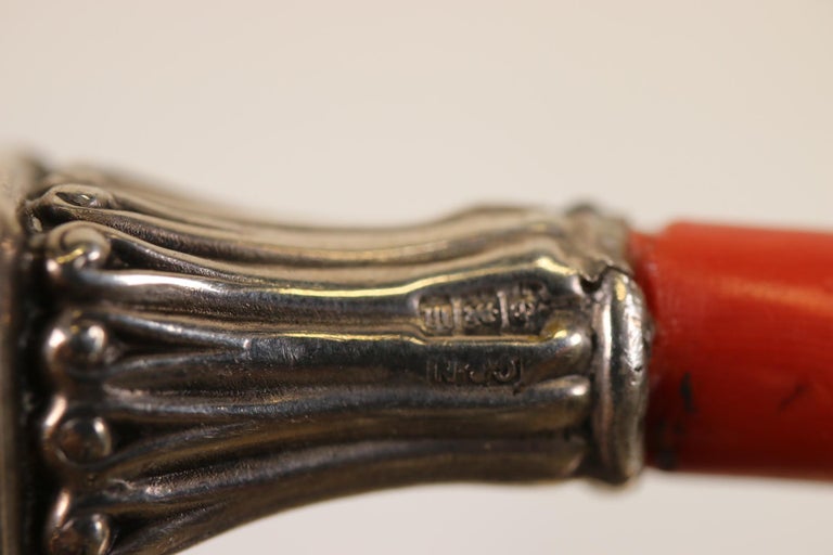 English Silver Rattle with Red Coral, 1900 For Sale at 1stDibs