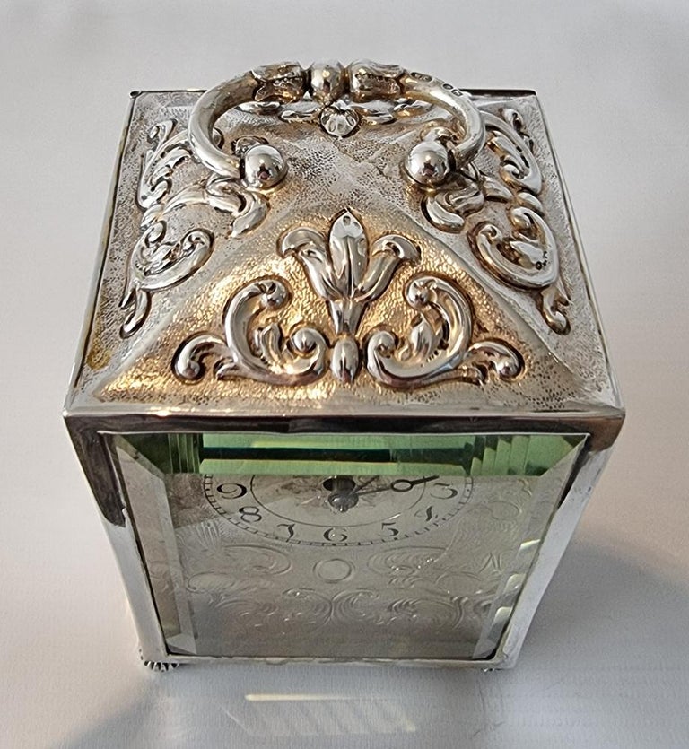 English Silver Repousse Striking Carriage Clock by William Comyns For ...