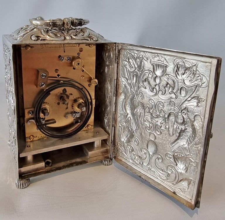 English Silver Repousse Striking Carriage Clock by William Comyns For ...