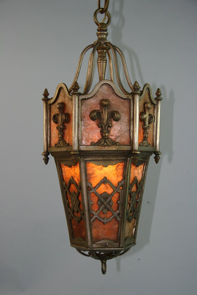 English Silvered Bronze Lantern with Mica Panels 1920's For Sale at 1stDibs