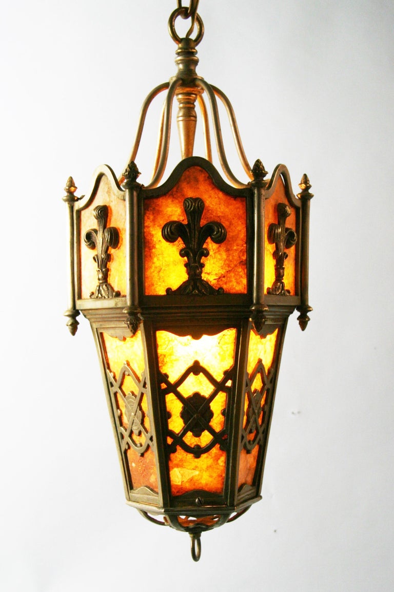 English Silvered Bronze Lantern with Mica Panels 1920's For Sale at 1stDibs