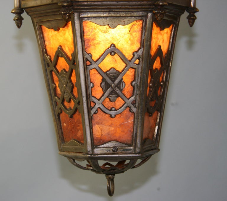 English Silvered Bronze Lantern with Mica Panels 1920's For Sale at 1stDibs