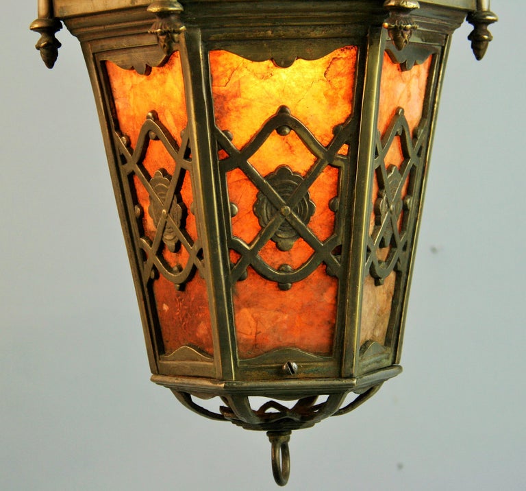 English Silvered Bronze Lantern with Mica Panels 1920's For Sale at 1stDibs