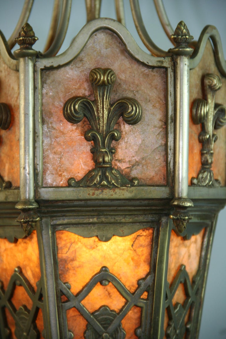 English Silvered Bronze Lantern with Mica Panels 1920's For Sale at 1stDibs