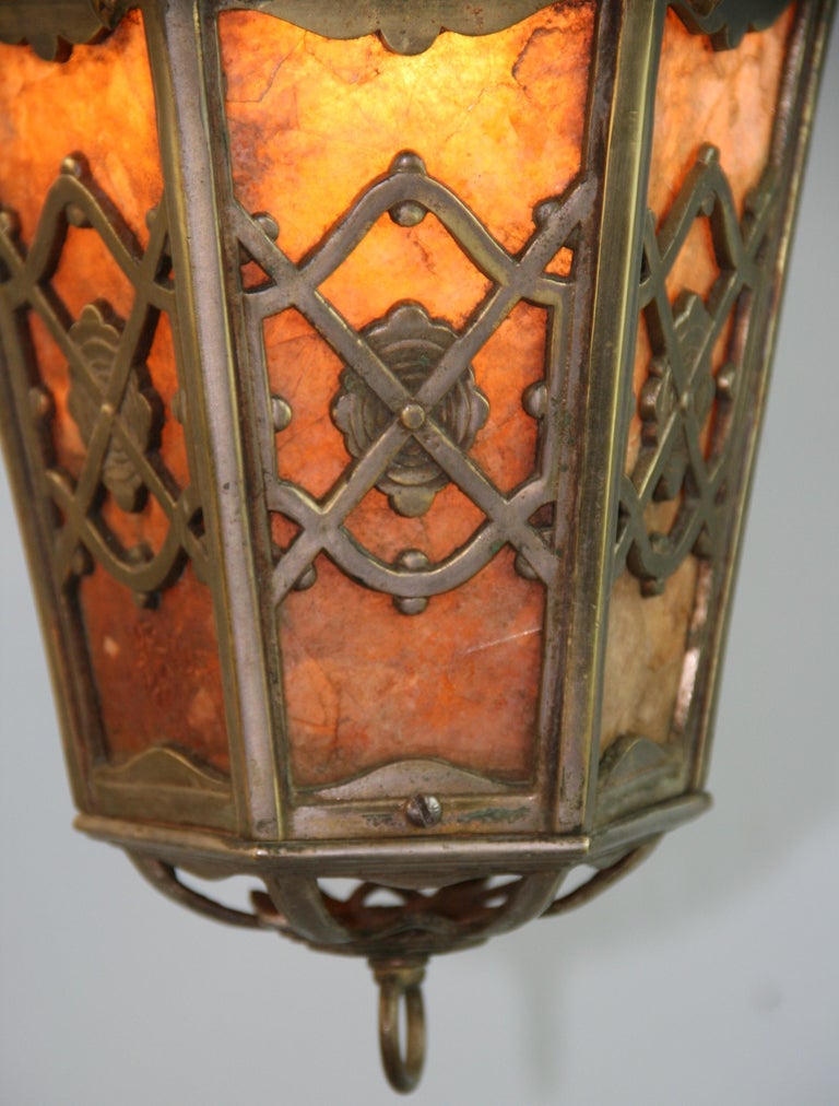 English Silvered Bronze Lantern with Mica Panels 1920's For Sale at 1stDibs