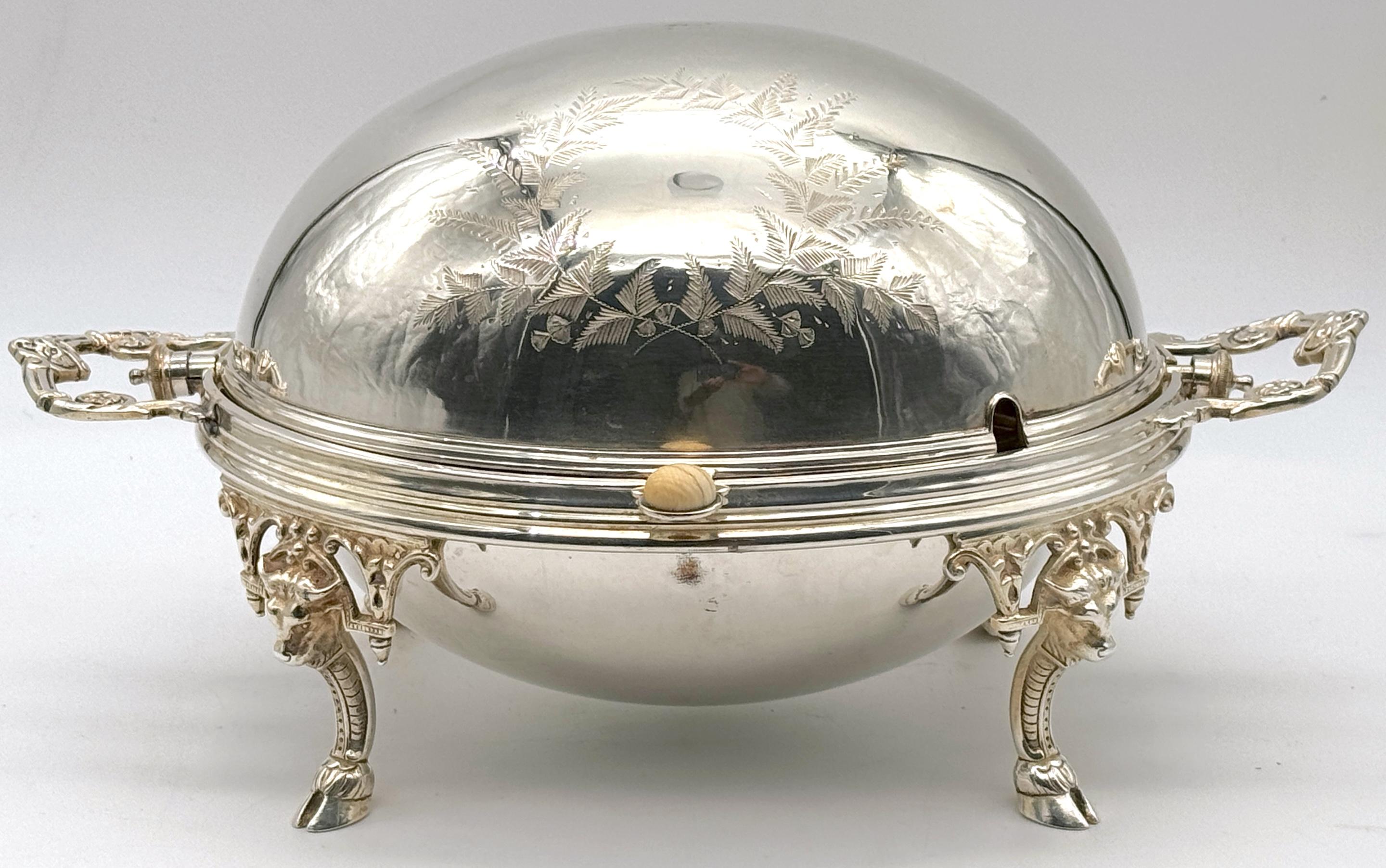 English Silverplated Oval Revolving Food Dome with Steer Motif For Sale ...