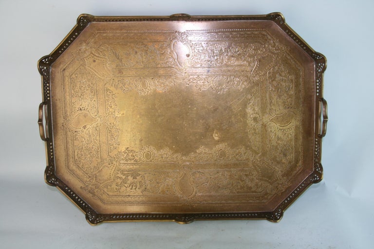English Solid Brass Large Rimmed Bar Tray For Sale at 1stDibs