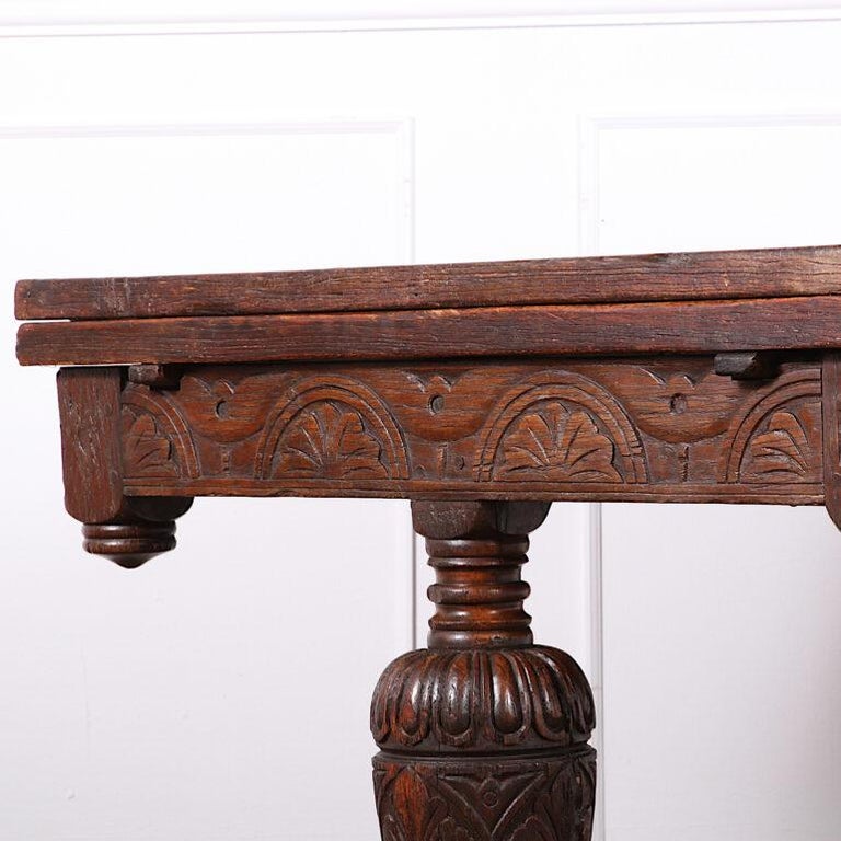 English Solid Oak 17th Century Style, Carved, Draw-Leaf Table For Sale ...
