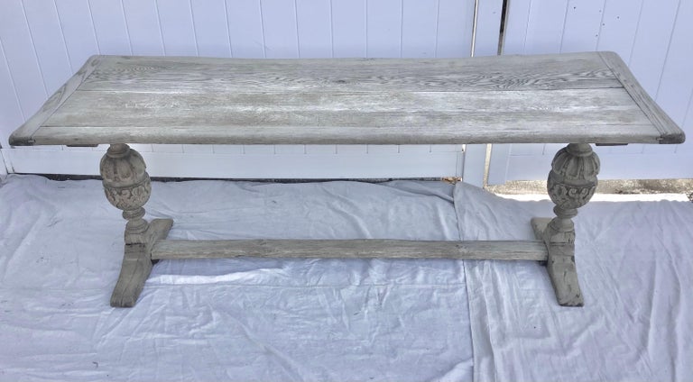 English Solid Oak Jacobean Style Refectory Trestle Table at 1stDibs