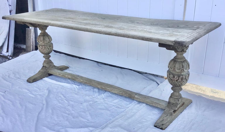 English Solid Oak Jacobean Style Refectory Trestle Table at 1stDibs