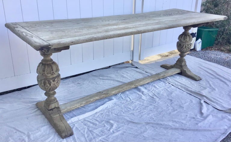 English Solid Oak Jacobean Style Refectory Trestle Table at 1stDibs