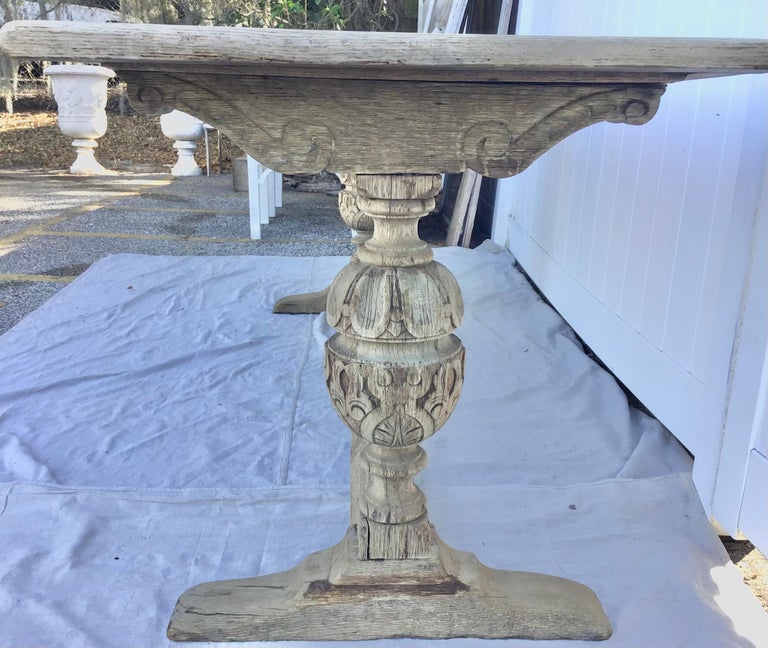 English Solid Oak Jacobean Style Refectory Trestle Table at 1stDibs