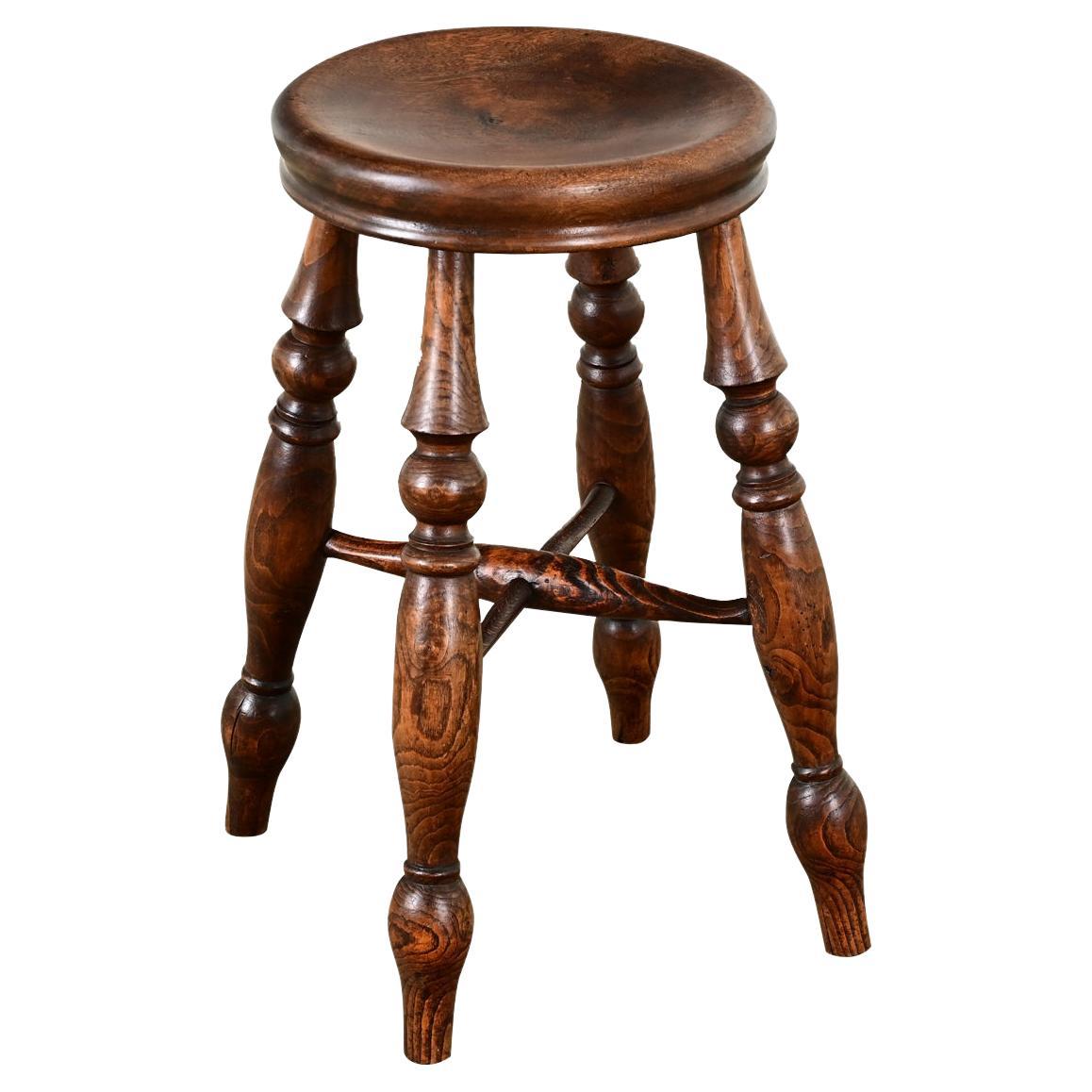 1950's Pair of solid oak stools For Sale at 1stDibs