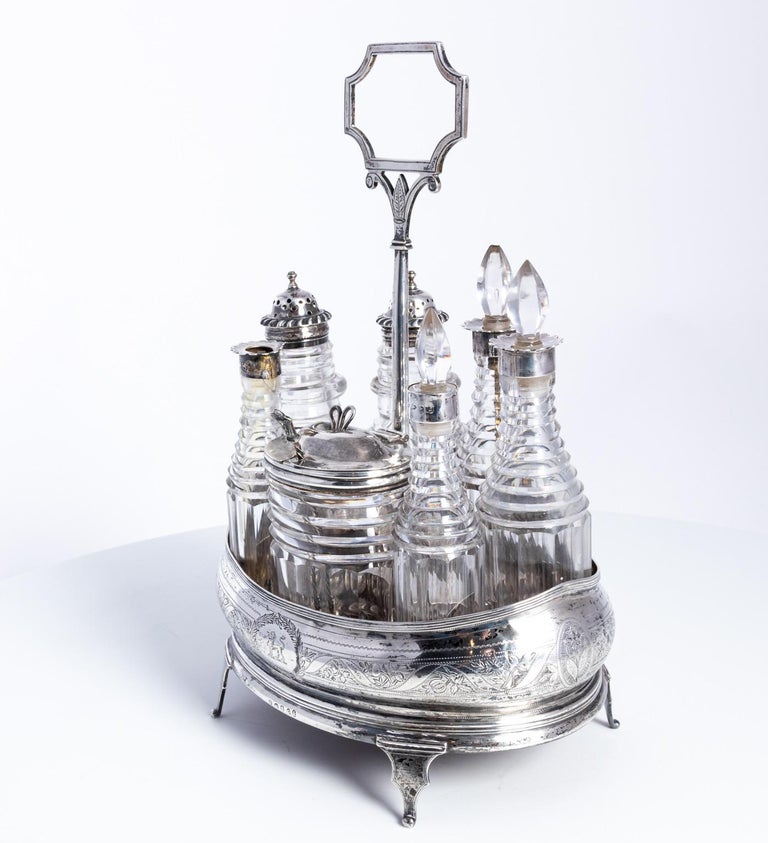 English Sterling Silver and Crystal Cruet Set at 1stDibs