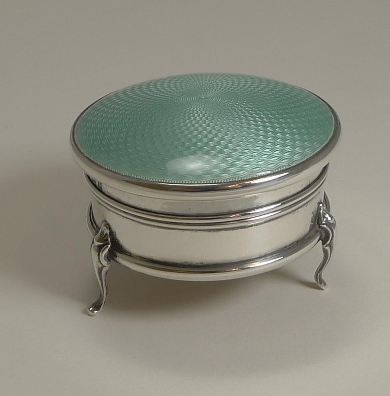 English Sterling Silver and Guilloche Enamel Jewelry / Ring Box at 1stDibs