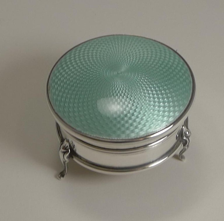 English Sterling Silver and Guilloche Enamel Jewelry / Ring Box at 1stDibs
