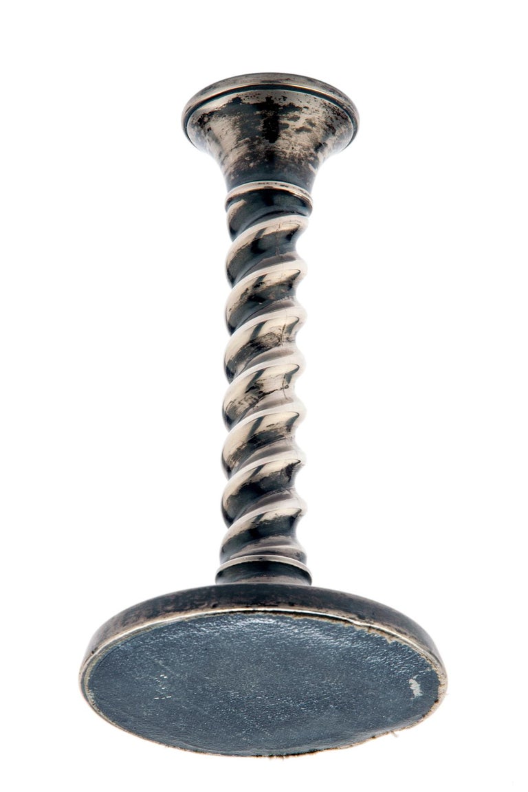English Sterling Silver Turned Candlestick For Sale at 1stDibs