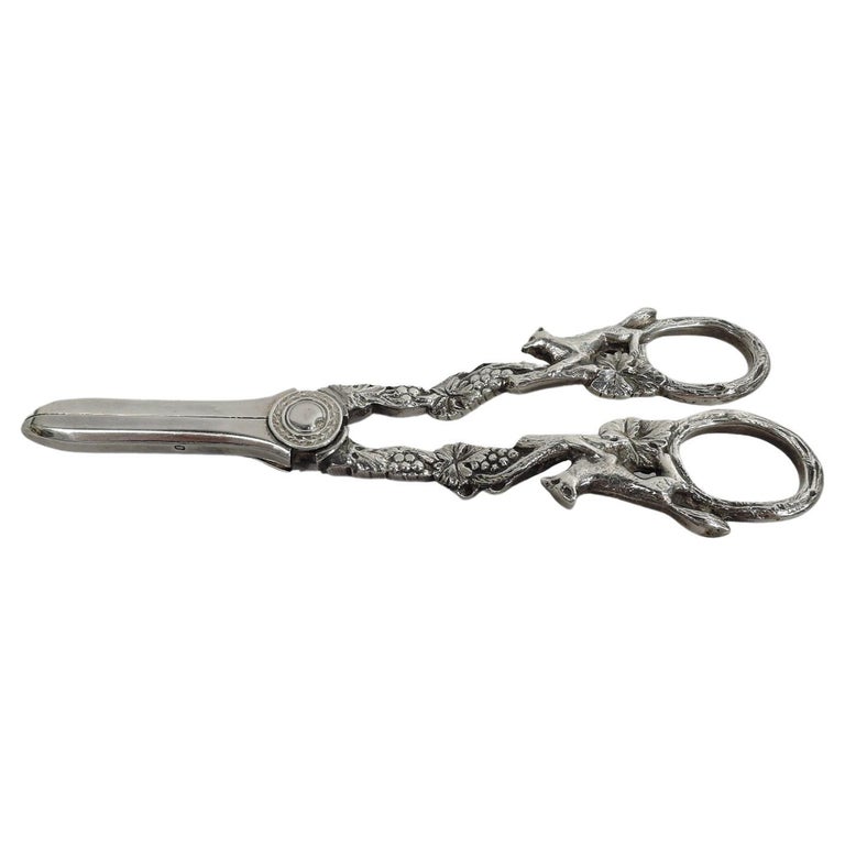 English Sterling Silver Grape Shears with Aesop Theme For Sale at 1stDibs