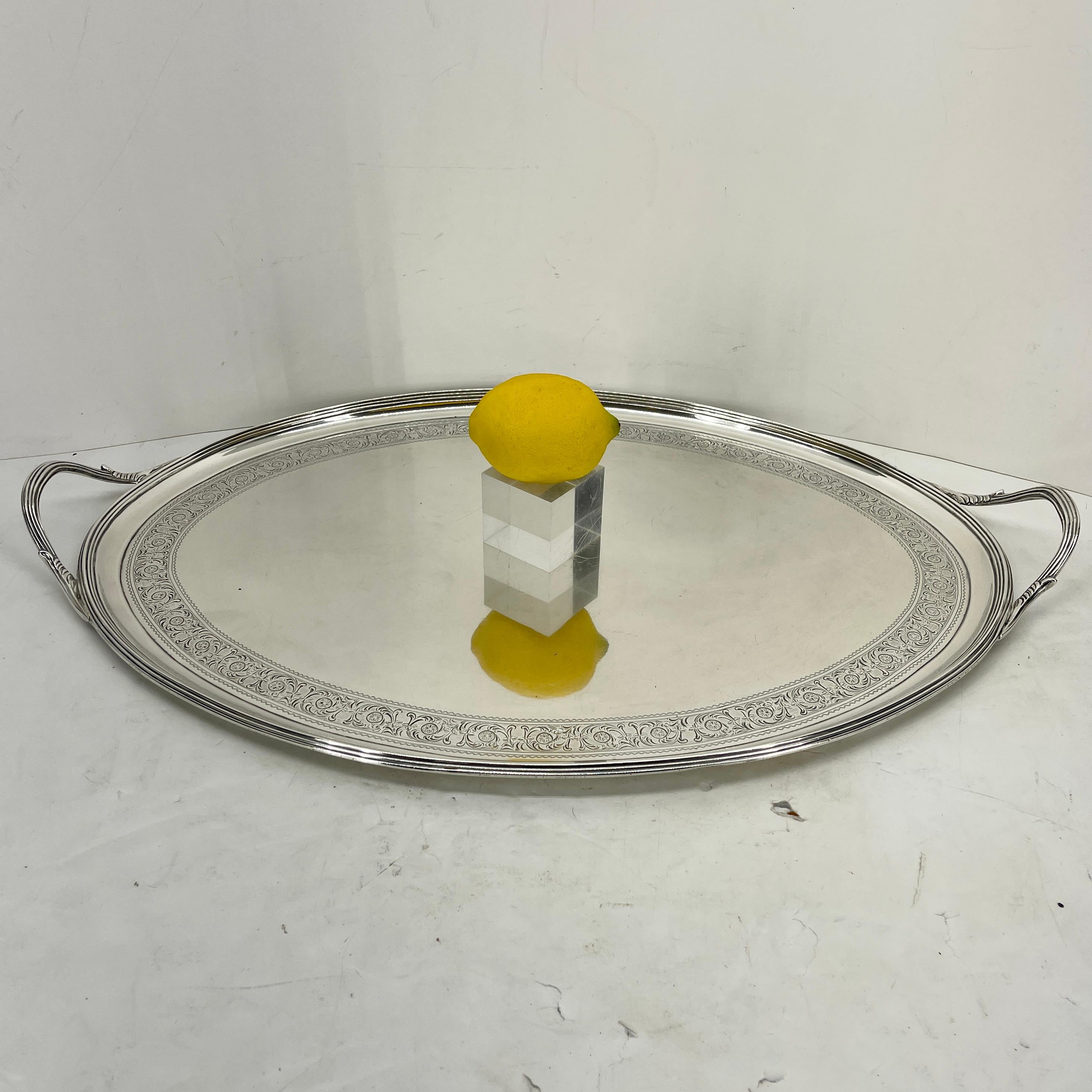 English Sterling Silver Oval Two-Handled Tea Tray, 1925 For Sale at 1stDibs