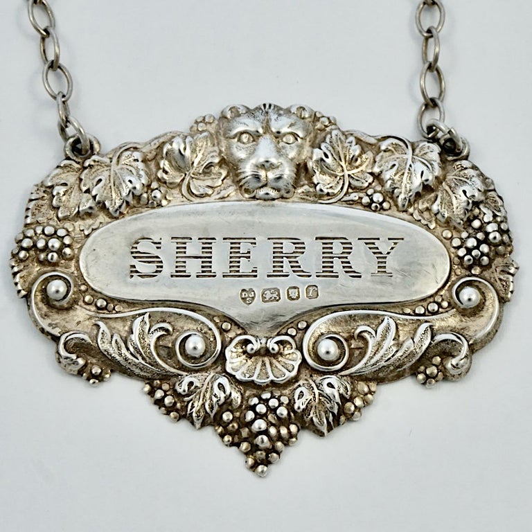 English Sterling Silver Sherry Decanter Label 1970s For Sale at 1stDibs
