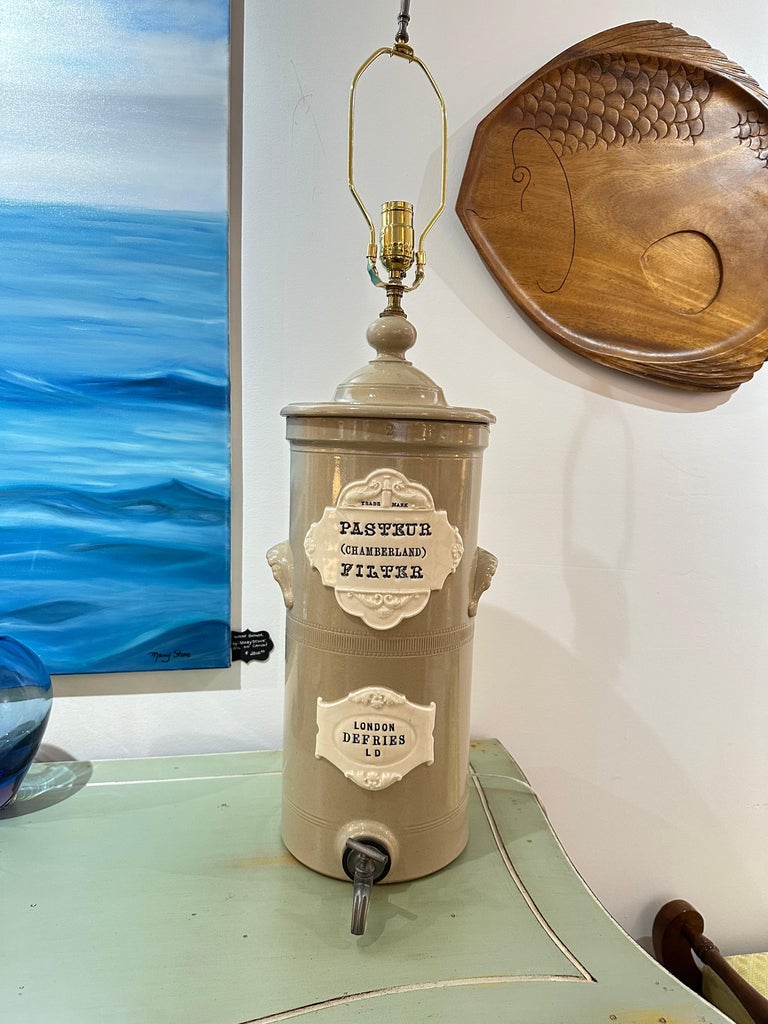 English Stoneware Water Filter Table Lamp For Sale at 1stDibs