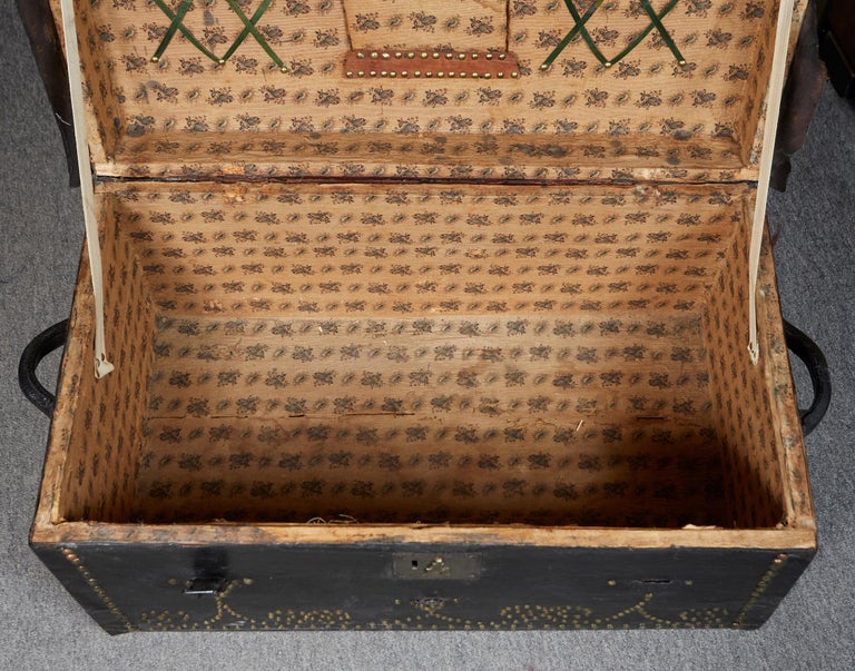 English Studded Black Leather Coach Trunk For Sale at 1stDibs | black ...