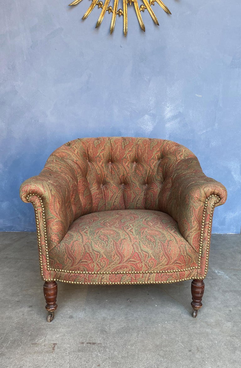 English Style Club Chair in Paisley Fabric at 1stDibs | paisley club chair