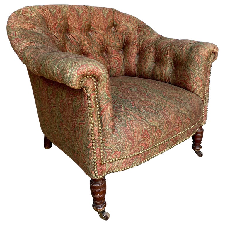 English Style Club Chair in Paisley Fabric at 1stDibs | paisley club chair