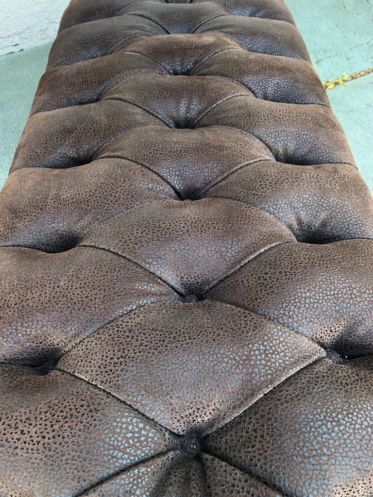 English Style Deep Tufted Bench Upholstered in Brown Leather For Sale ...