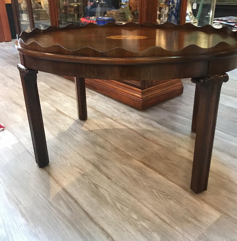 English Style Inlaid Mahogany Gallery Edge Coffee Table For Sale at ...
