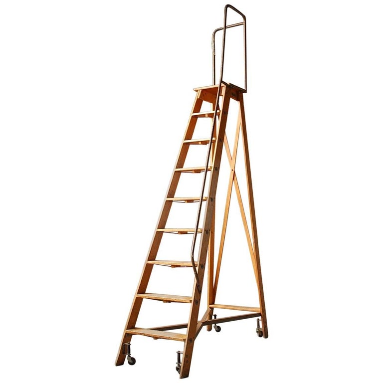 English Style Oak Library Ladder Staircase at 1stDibs