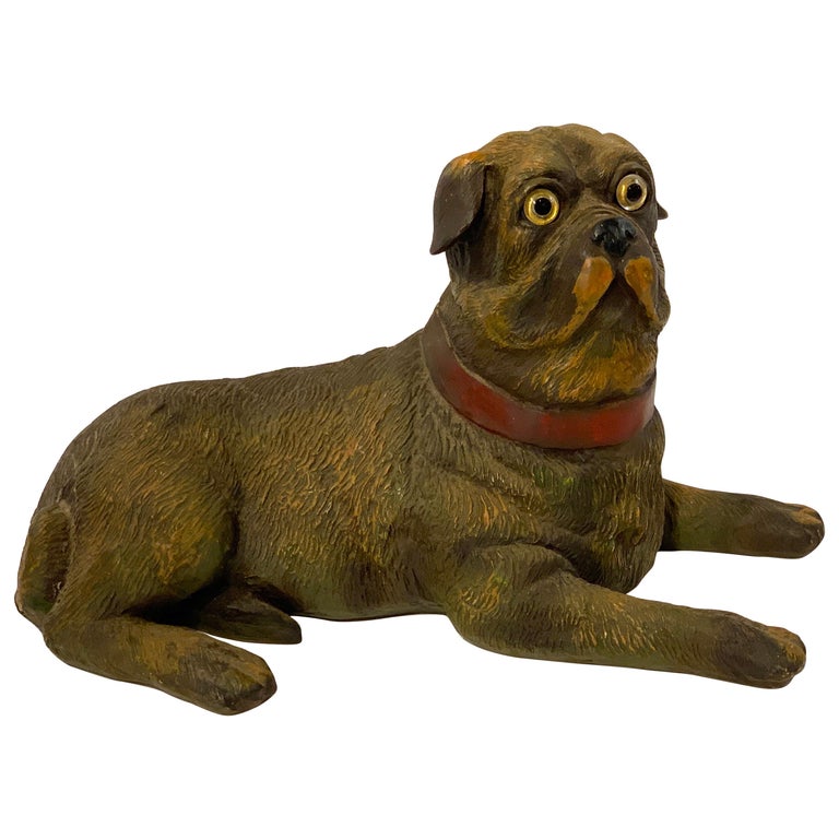 English Style Recumbent Pug Dog with Glass Eyes For Sale at 1stDibs ...
