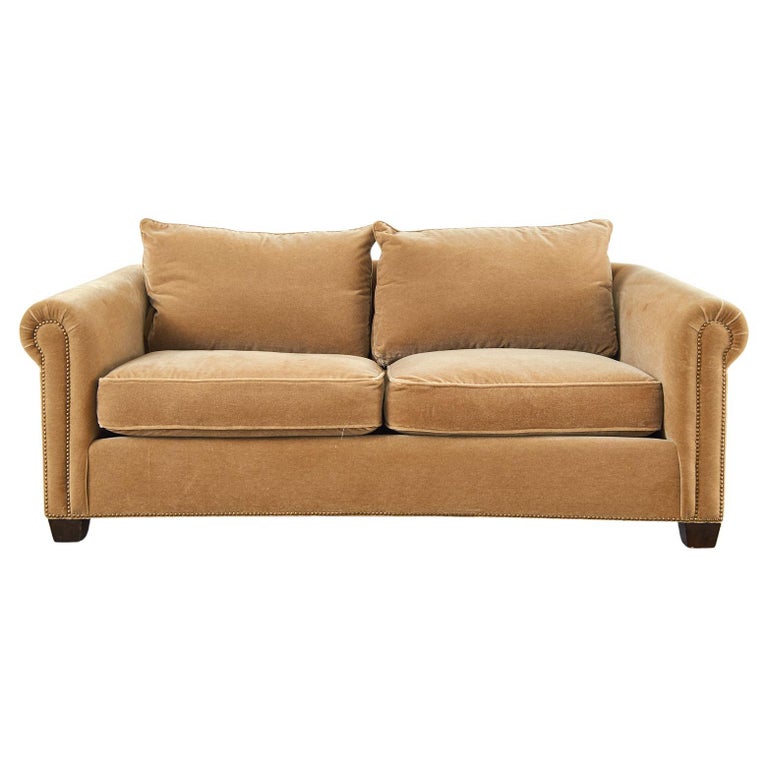 English Style Rolled Arm Camel Mohair Sofa Settee For Sale at 1stDibs
