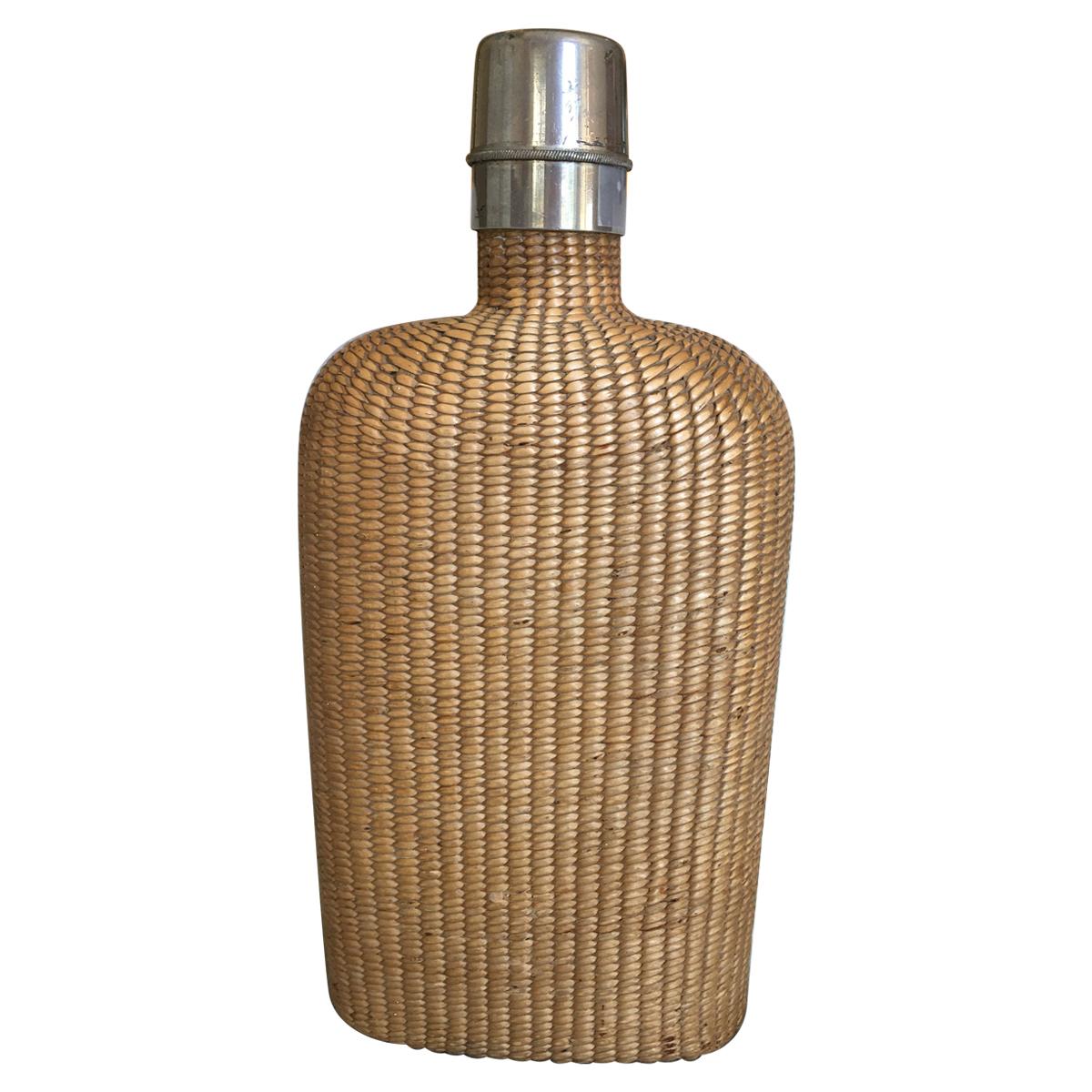 English Summer Rattan Covered Flask with a Brass Top, 19th Century For ...