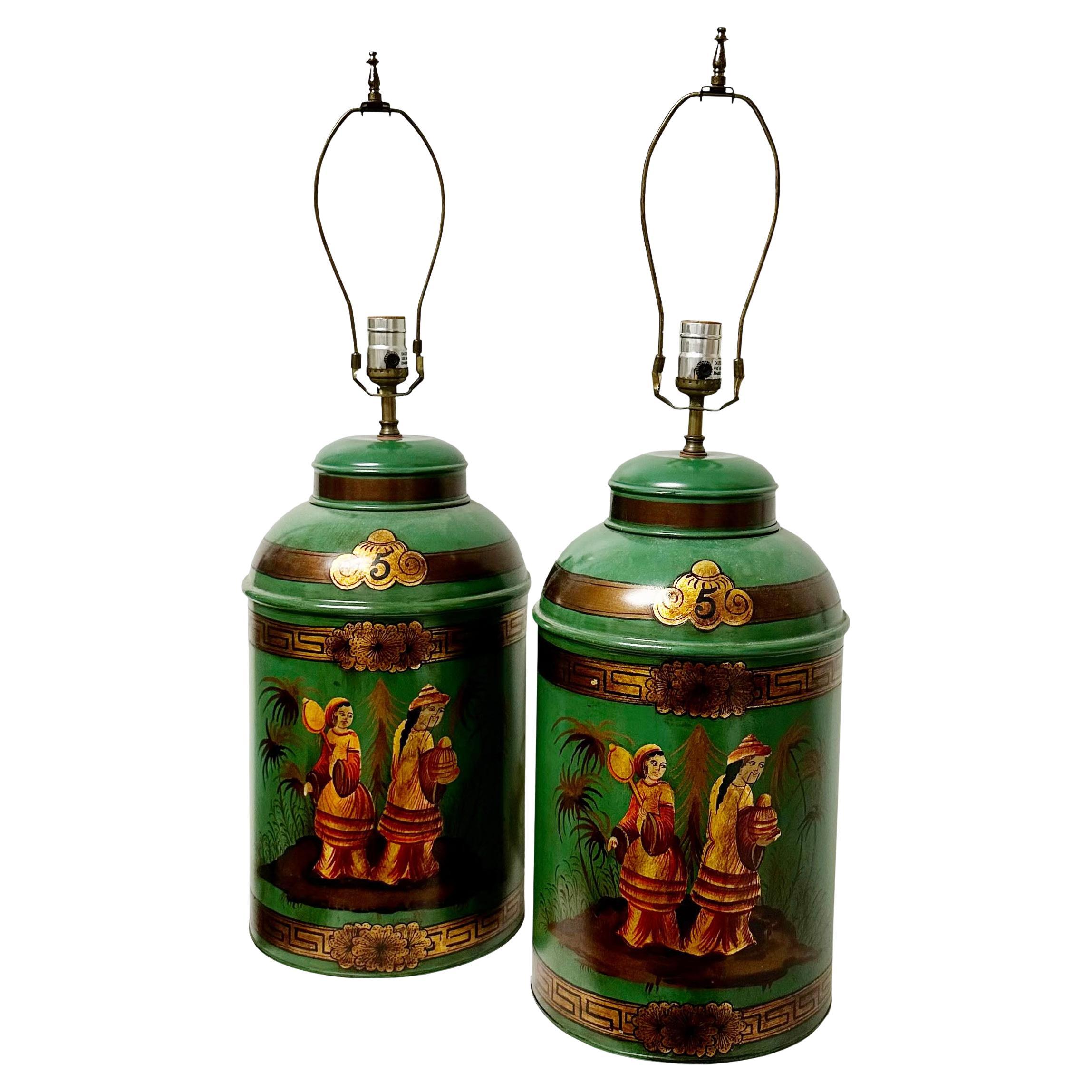 Pair of Chinese Export Tea Canister Lamps at 1stDibs