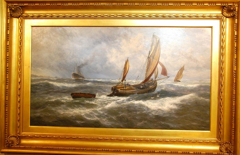 English Thomas Rose Miles 19th Century Large Original Marine Oil Painting For Sale at 1stDibs