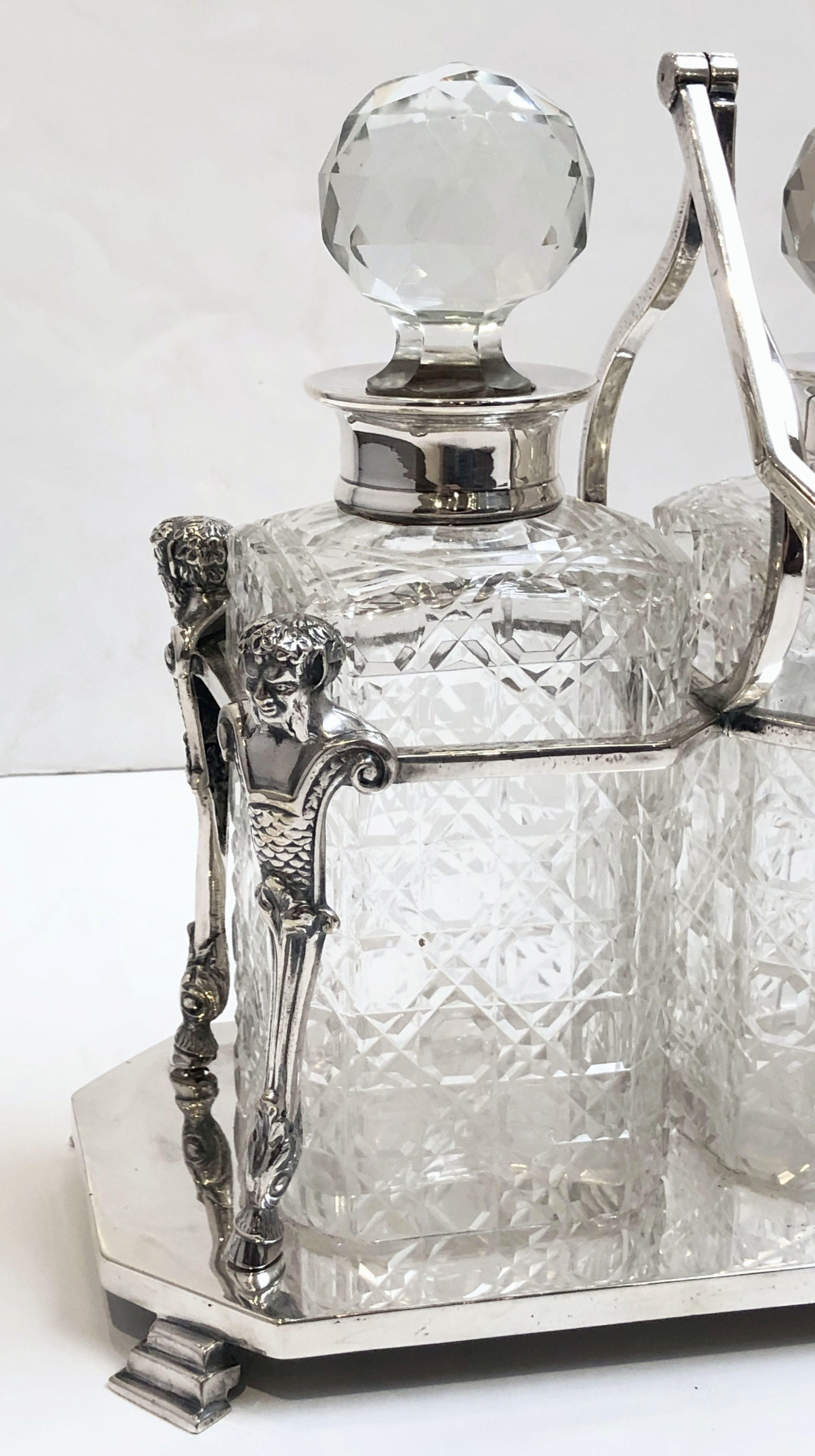 English Three-Bottle Decanter or Tantalus Drinks Set at 1stDibs
