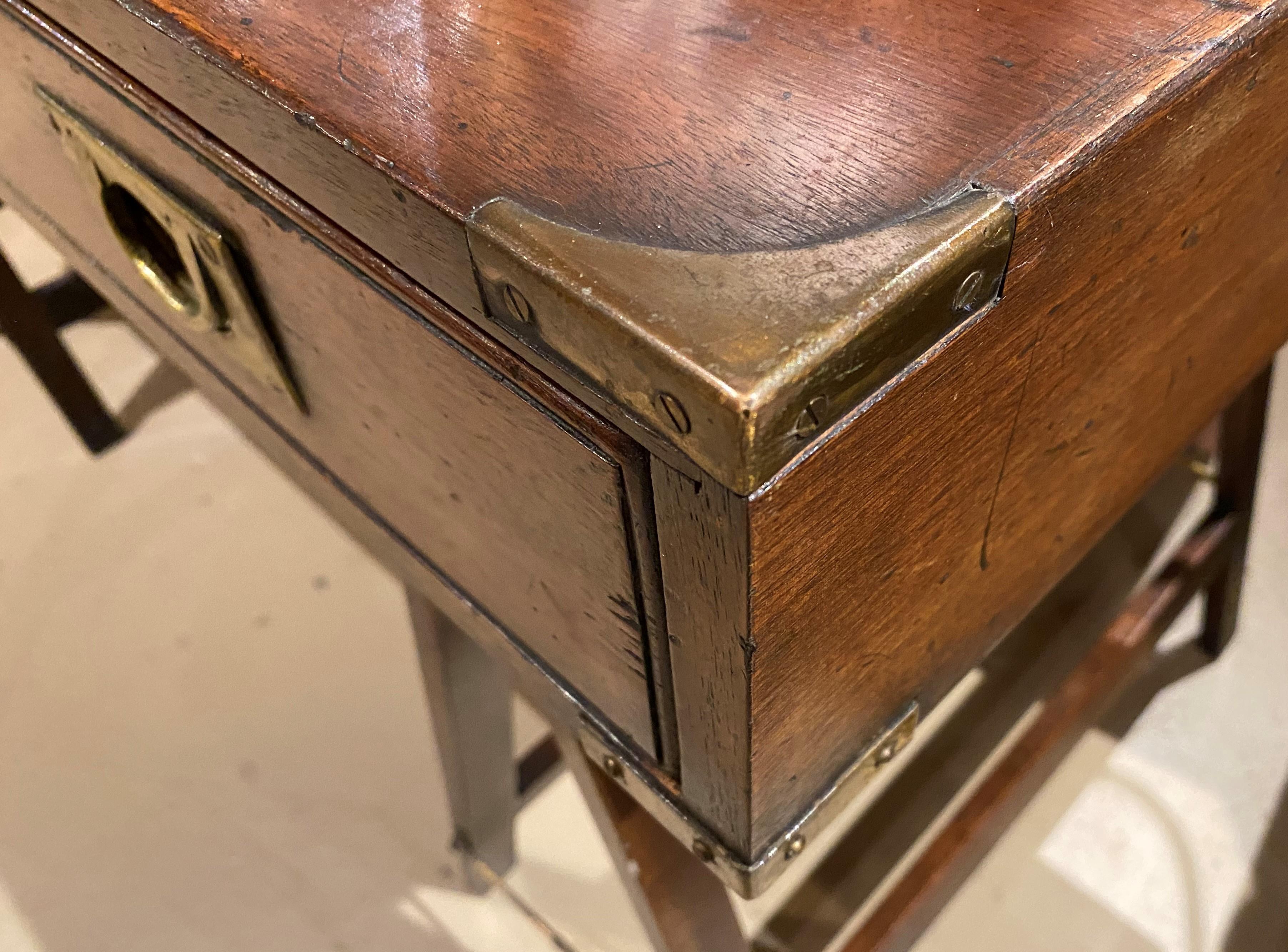 English Three Drawer Campaign Desk in Mahogany at 1stDibs