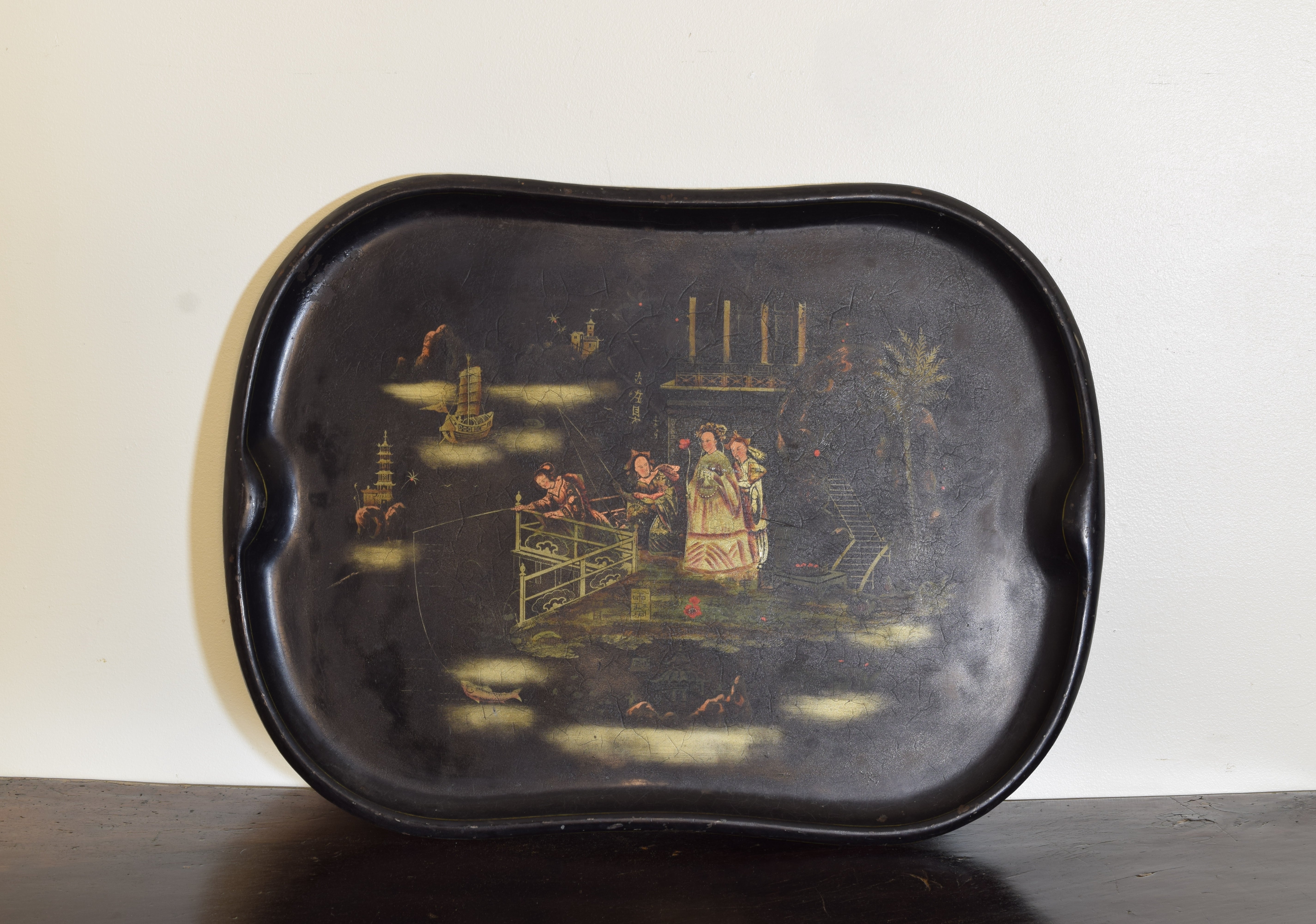 English Tole Chinoiserie Painted Tray, mid 19th century For Sale at 1stDibs