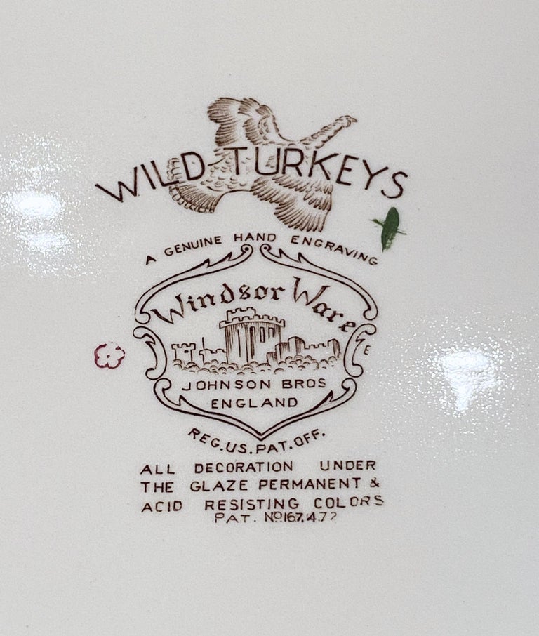 English Transferware Large Turkey Platter, Flying Turkeys by Johnson ...