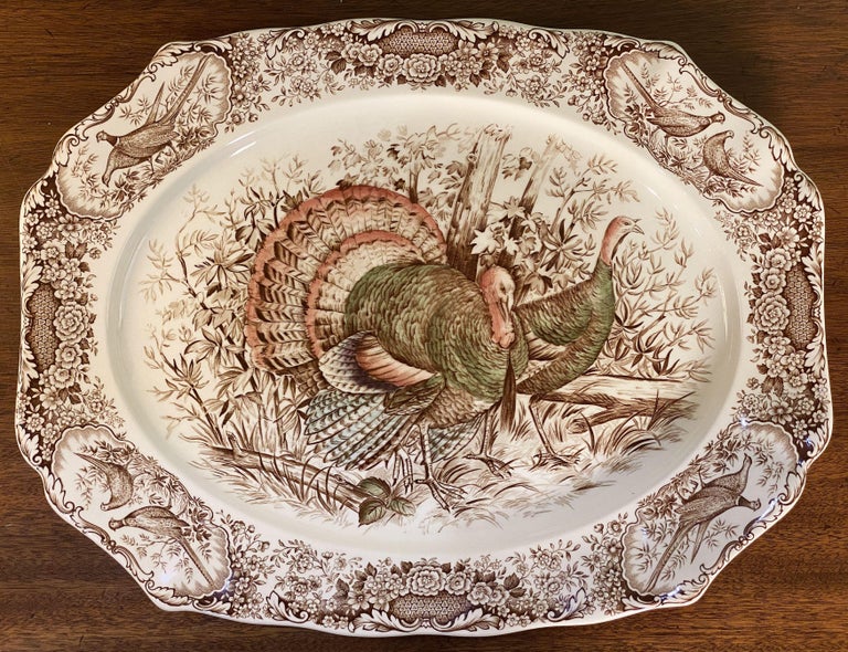English Transferware Large Turkey Platter, Native American by Johnson ...