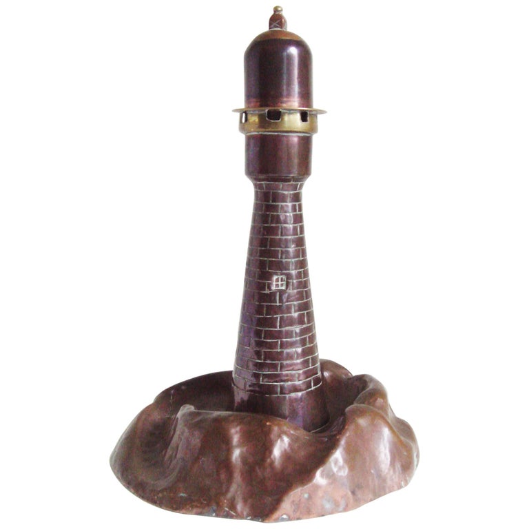 English Trench Art Brass and Copper Lighthouse Wheel and Flint Table ...