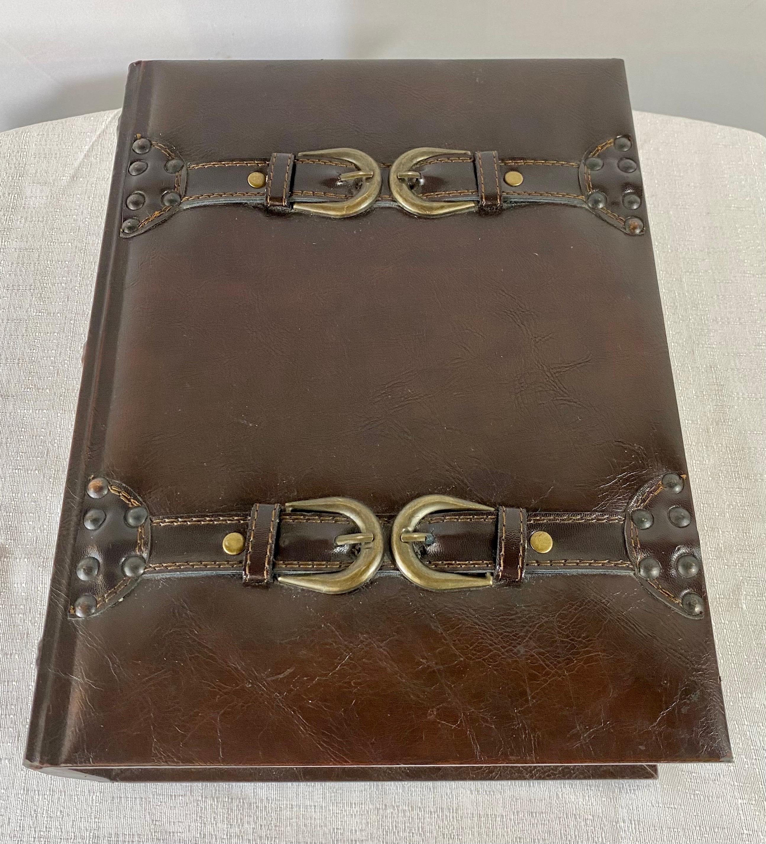 English Tudor style brown Leather Wooden Book Box For Sale at 1stDibs