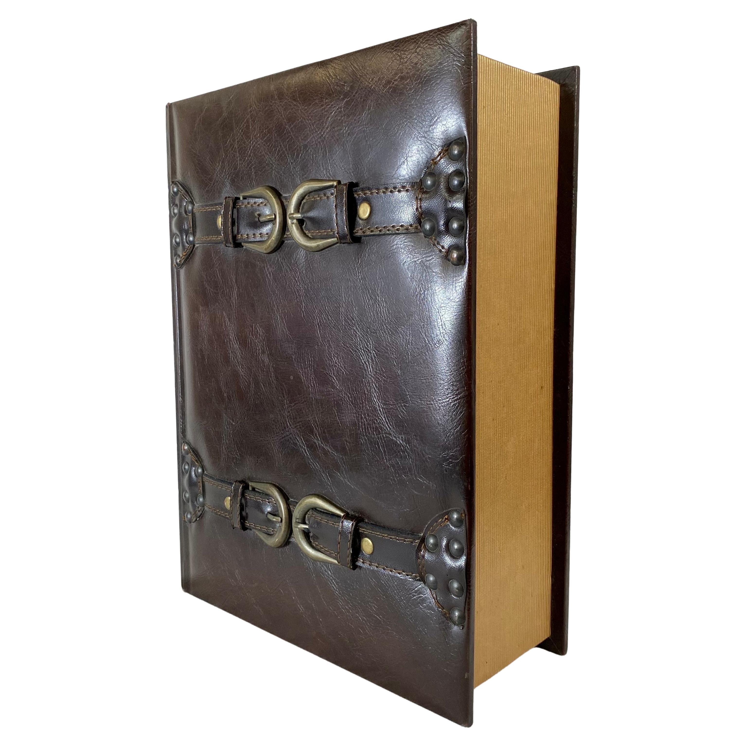 English Tudor style brown Leather Wooden Book Box For Sale at 1stDibs