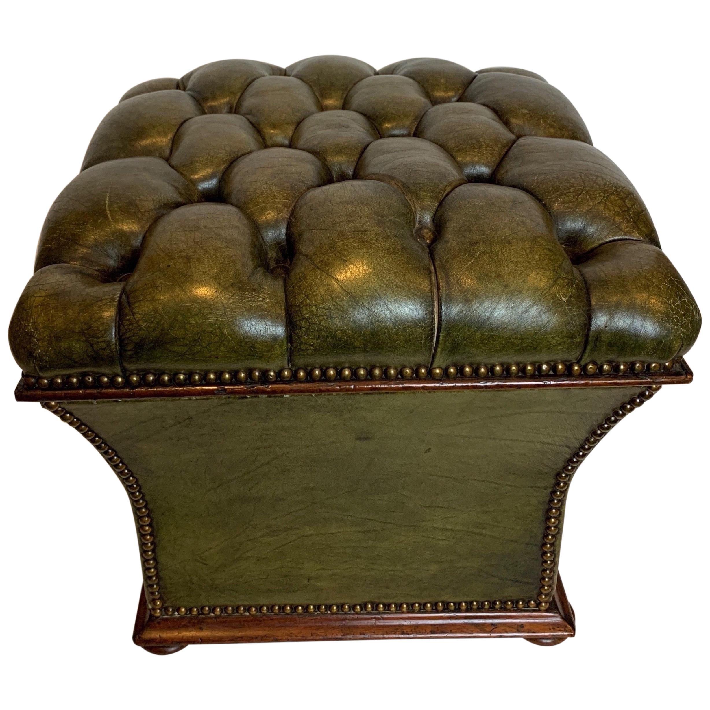 English Tufted Leather Ottoman at 1stDibs