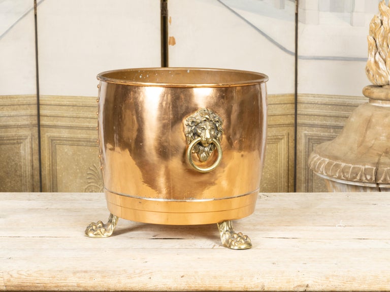 English Turn of the Century 1900s Copper and Brass Planter with Lion ...