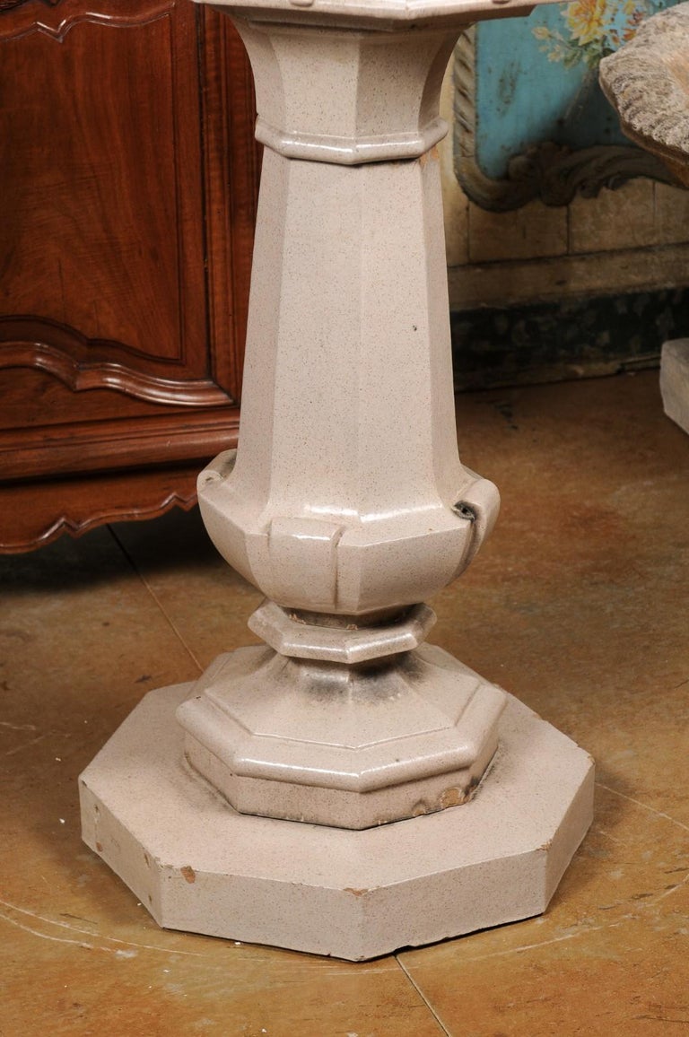 English Turn of the Century Glazed Pottery Bird Bath with Carved ...