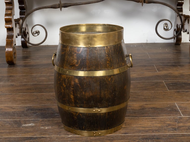 English Turn of the Century Oak Barrel with Brass Braces, circa 1900 ...